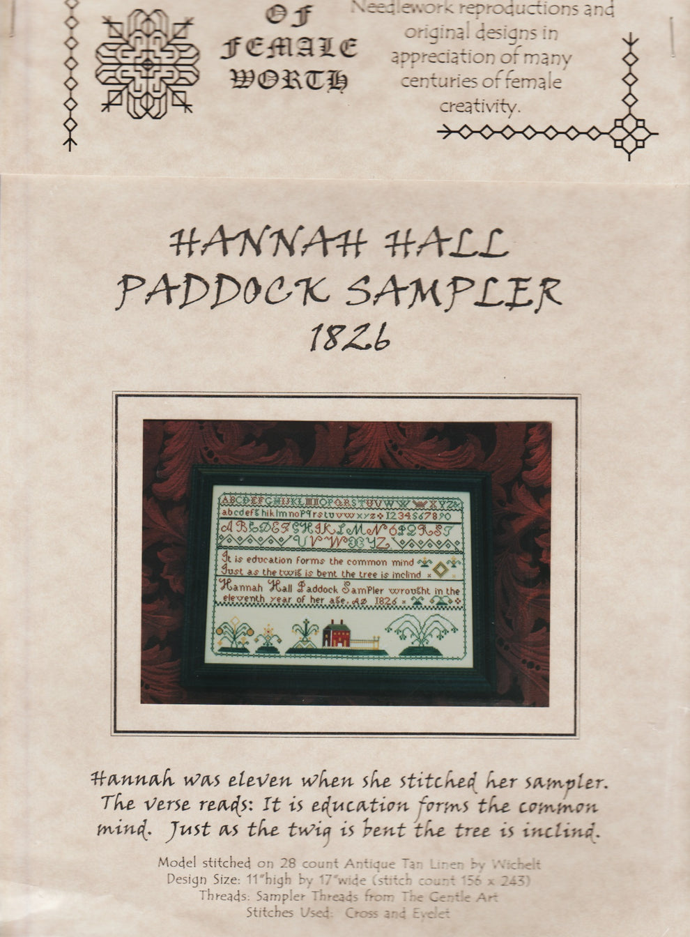 Hannah Hall Paddock Sampler 1826 pattern – Sandra's Stitch Stash