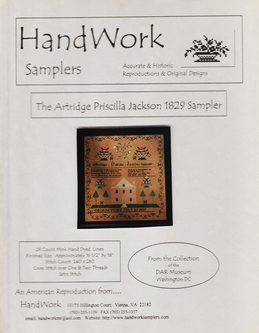 The Artridge Priscilla Jackson 1829 Sampler pattern – Sandra's Stitch Stash